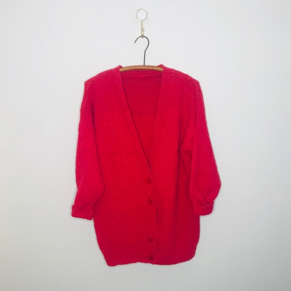 Vintage | Sweaters | Vintage Retro Red Oversized Cable Knit Cardigan ...